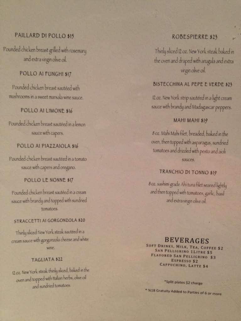 Menu at Le Nonne restaurant, Logan