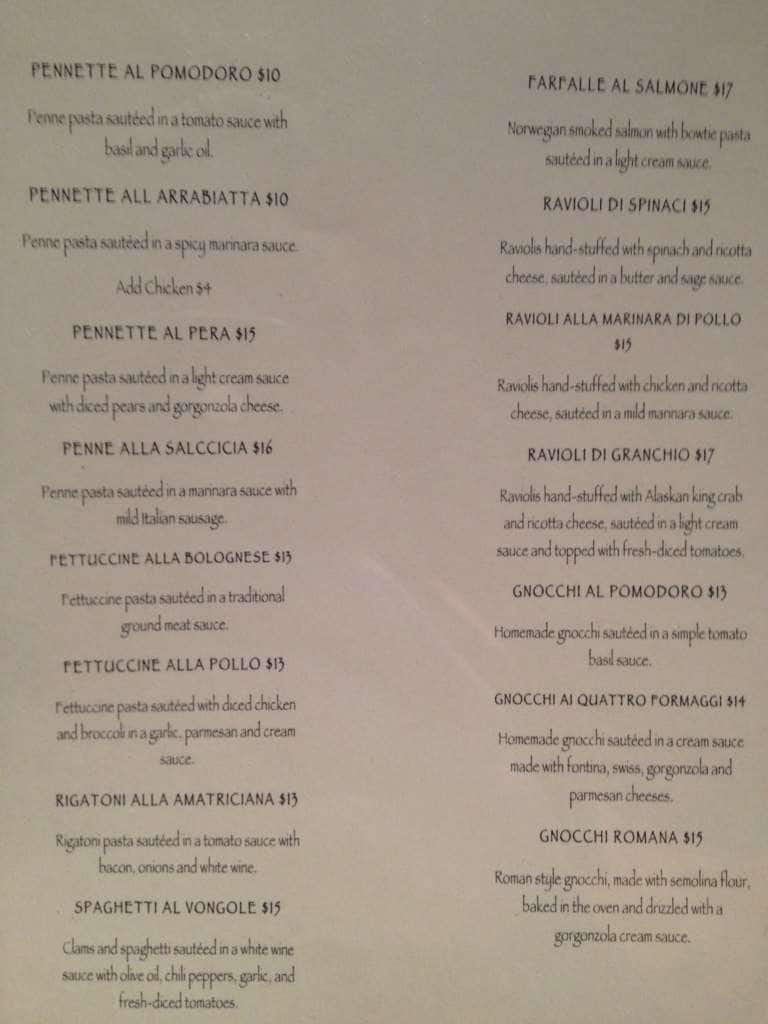 Menu at Le Nonne restaurant, Logan