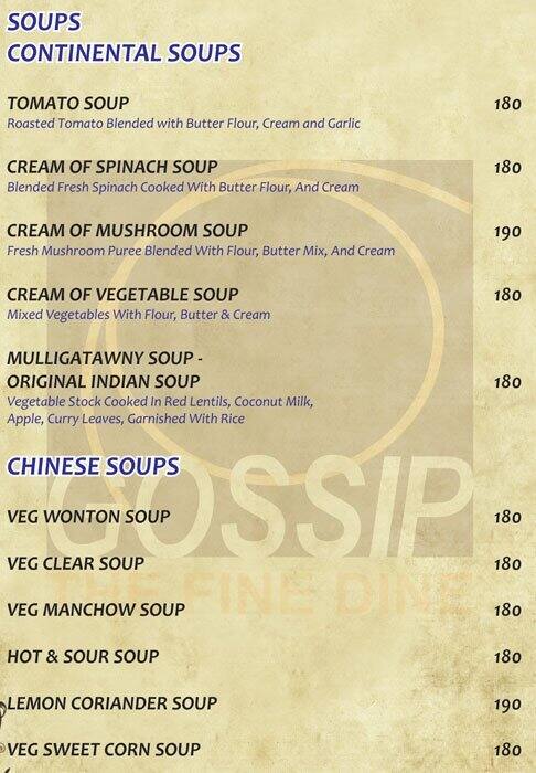 Gossip Fine Dine Menu, Menu for Gossip Fine Dine, Borivali West, Mumbai ...