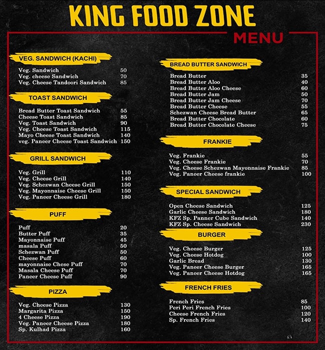 Menu at King Food Zone, Surat