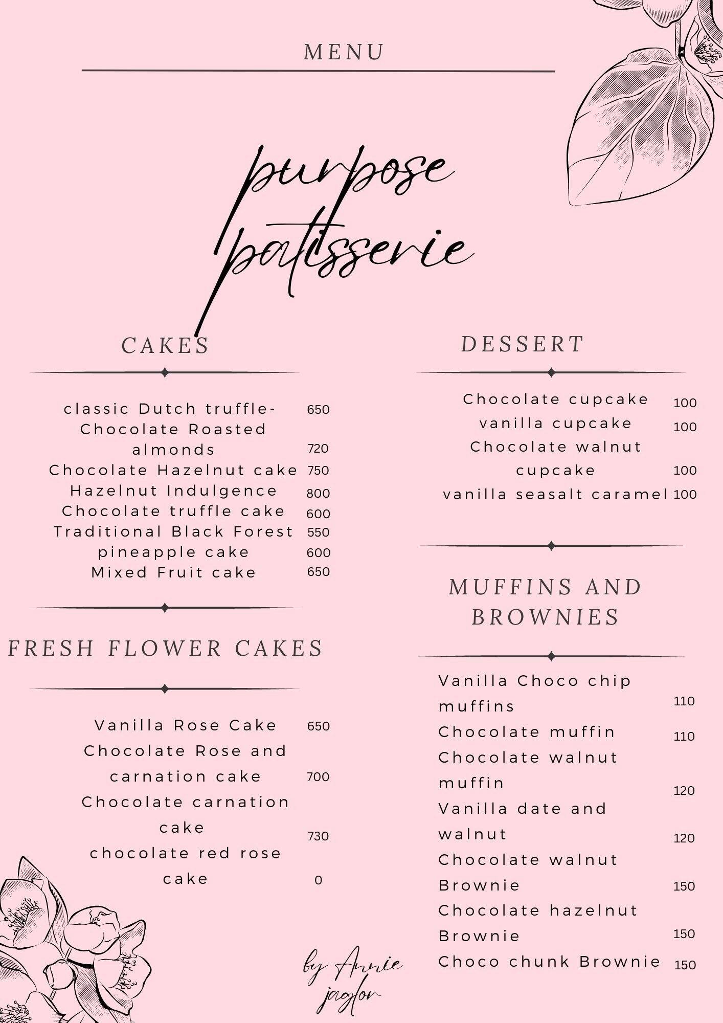 Menu of Purpose Patisserie, Mahim, Mumbai