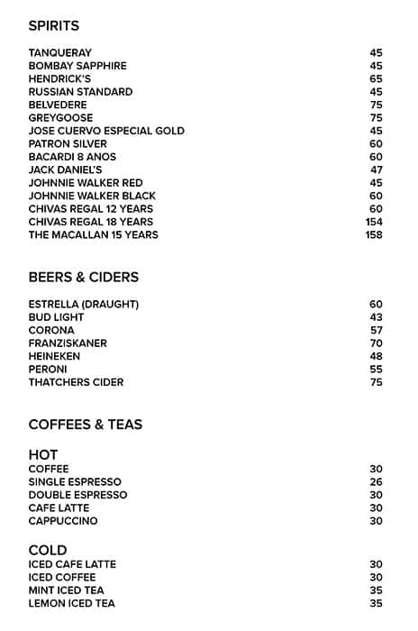 Menu at The Lobby Lounge pub & bar, Dubai, The Ritz-Carlton