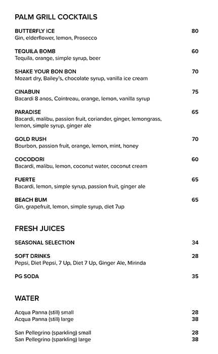 Menu at The Lobby Lounge pub & bar, Dubai, The Ritz-Carlton