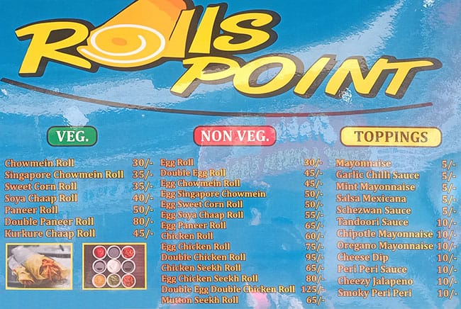 Menu of Rolls Point, Rajouri Garden, New Delhi