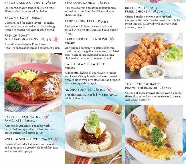 Menu at Early Bird cafe, Quezon City