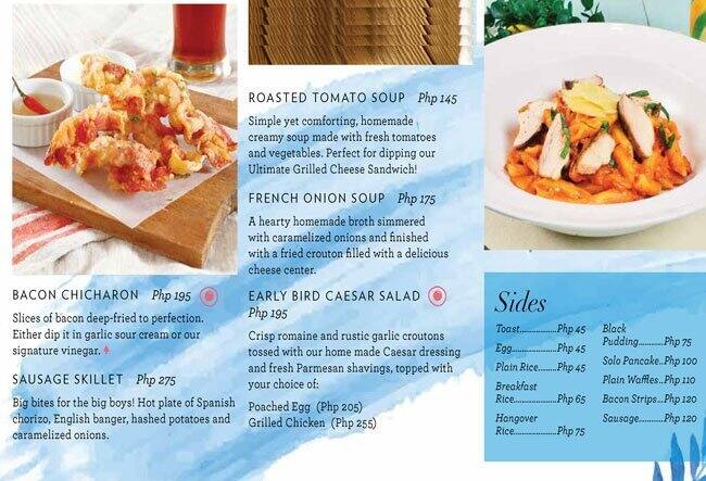 Menu at Early Bird cafe, Quezon City
