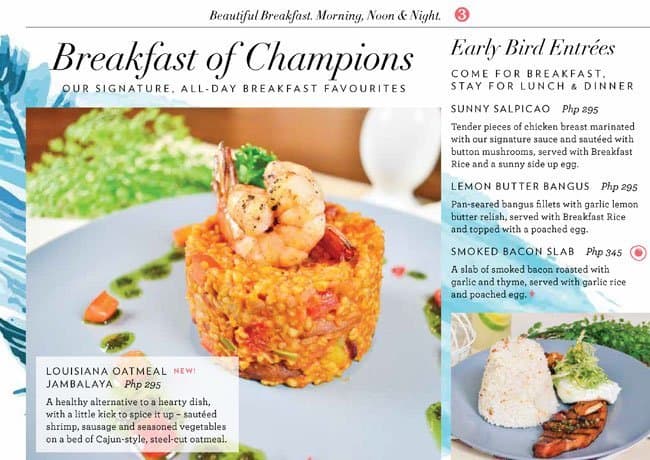 Menu at Early Bird cafe, Quezon City