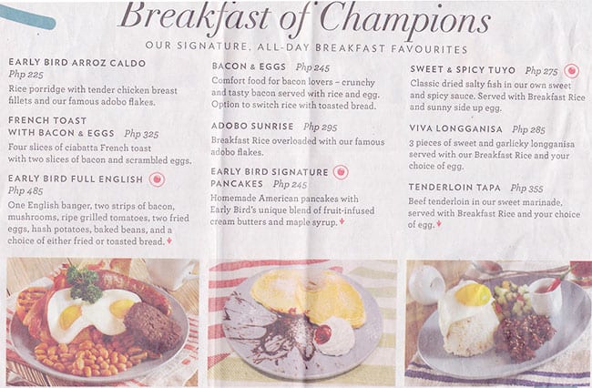 Menu at Early Bird Breakfast Club, Taguig, Unit C