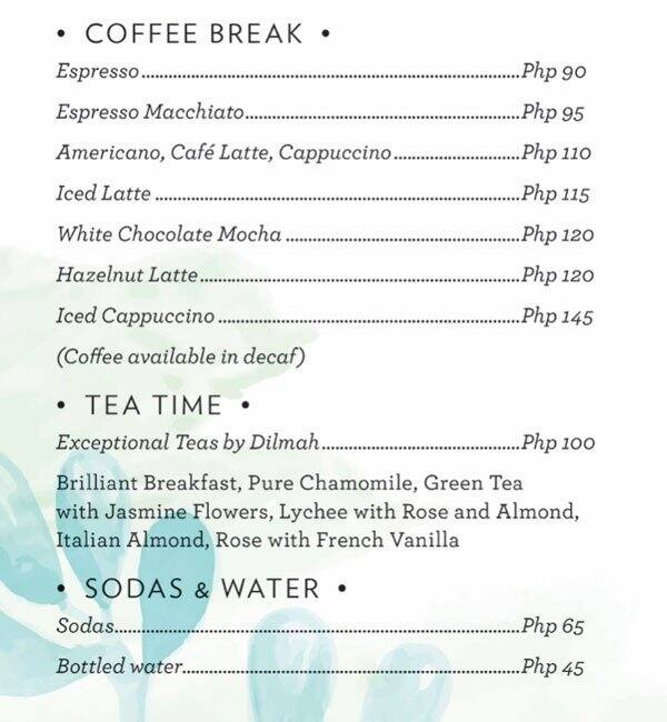 Menu at Early Bird cafe, Quezon City