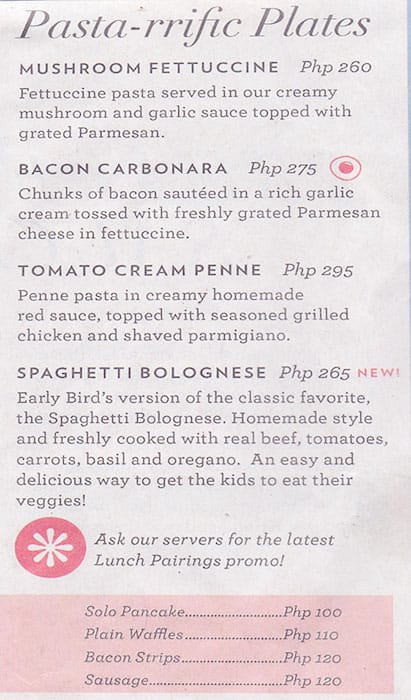 Menu at Early Bird Breakfast Club, Taguig, Unit C