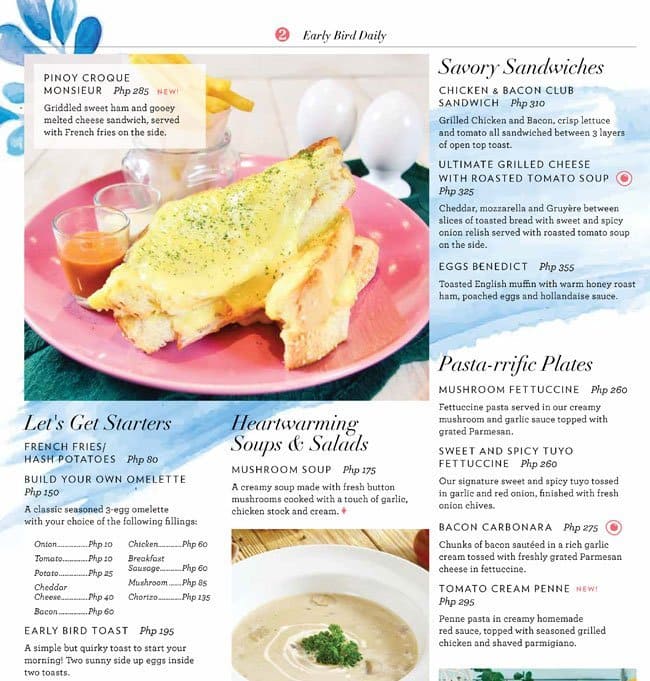 Menu at Early Bird cafe, Quezon City