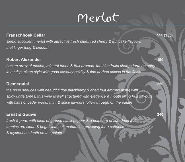 Menu at 2 On Milner - The Cape Milner, Cape Town