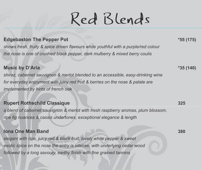 Menu at 2 On Milner - The Cape Milner, Cape Town