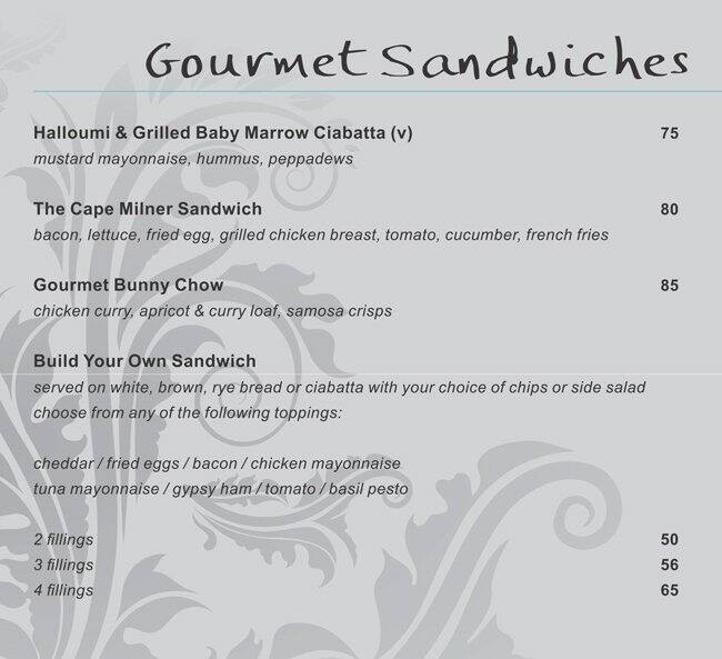 Menu at 2 On Milner - The Cape Milner, Cape Town