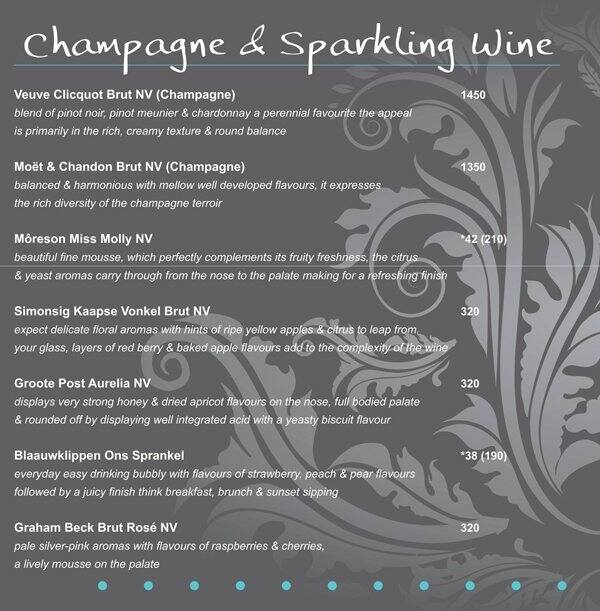 Menu at 2 On Milner - The Cape Milner, Cape Town