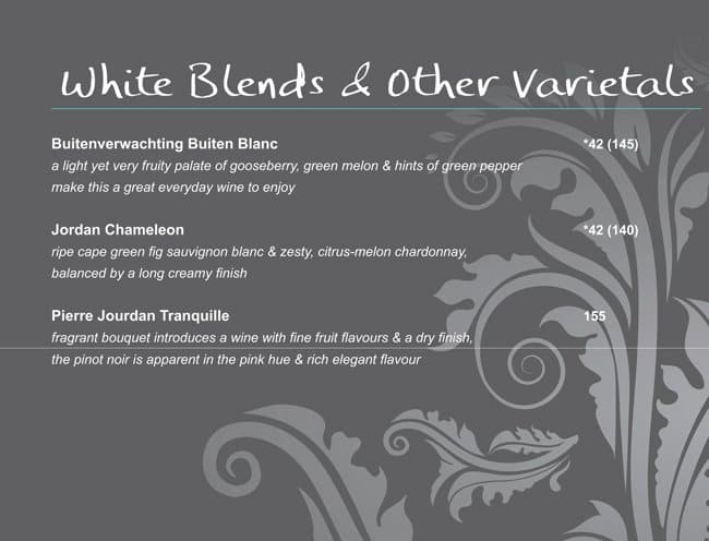 Menu at 2 on Milner restaurant, Cape Town