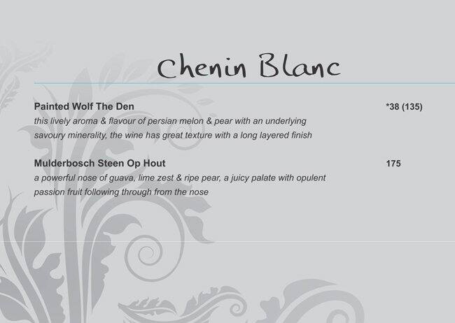 Menu at 2 On Milner - The Cape Milner, Cape Town