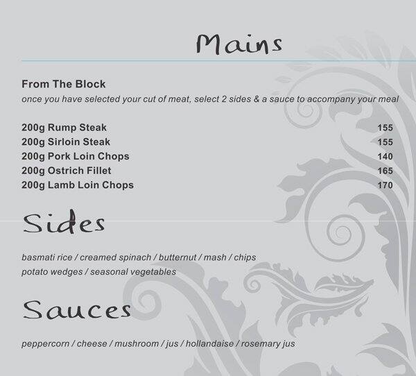 Menu at 2 on Milner restaurant, Cape Town