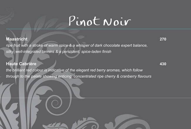 Menu at 2 On Milner - The Cape Milner, Cape Town