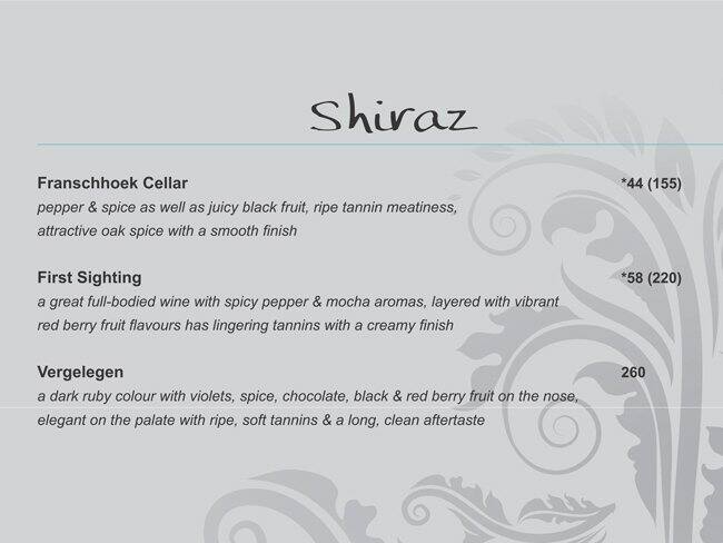 Menu at 2 On Milner - The Cape Milner, Cape Town