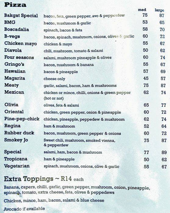 Menu at Gringos Waterfront restaurant, Kleinmond, 20 Harbour Rd