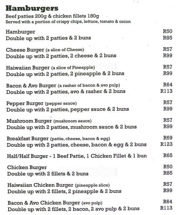 Menu at Gringos Waterfront restaurant, Kleinmond, 20 Harbour Rd