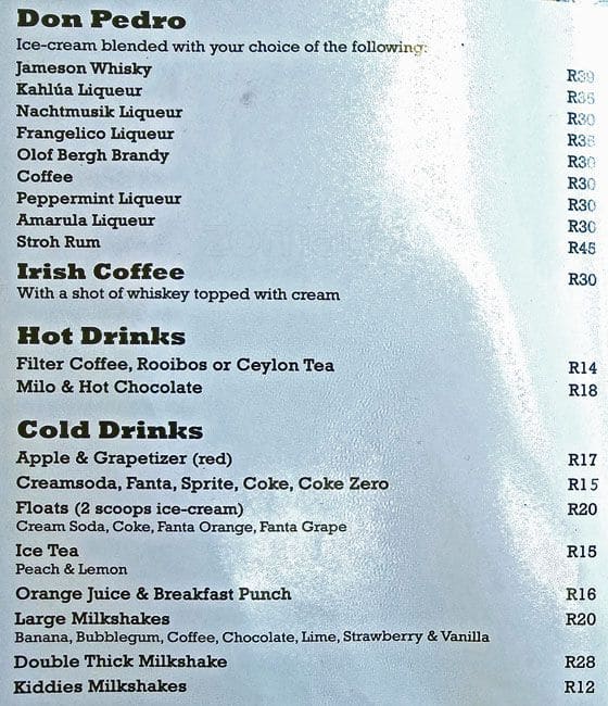 Menu at Gringos Waterfront restaurant, Kleinmond, 20 Harbour Rd