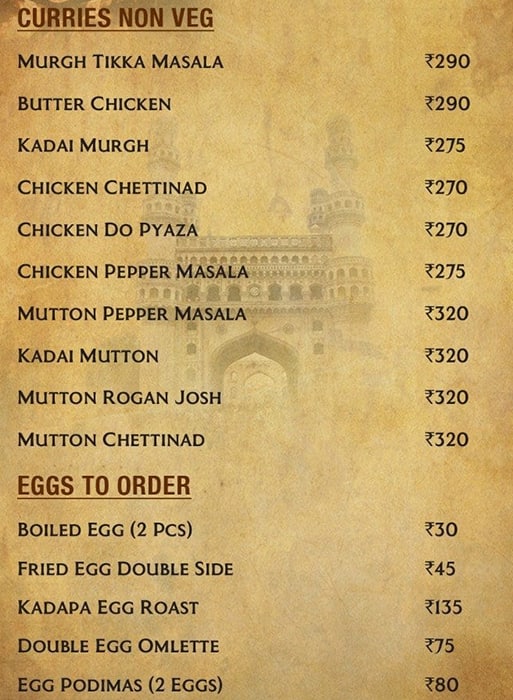 Menu at The Old Mirchi Biryani, Chennai, 9/6