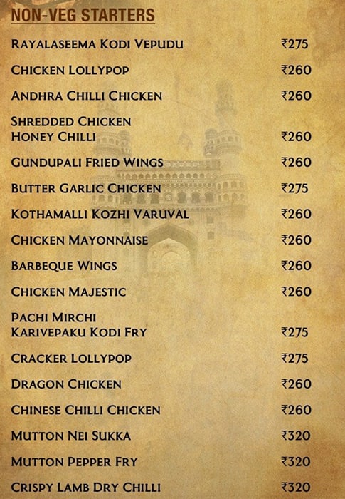 Menu at The Old Mirchi Biryani, Chennai, 9/6