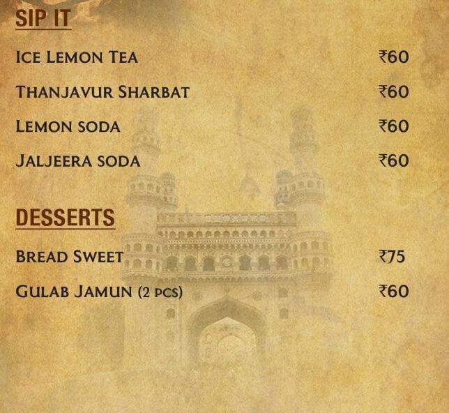 Menu at The Old Mirchi Biryani, Chennai, 9/6