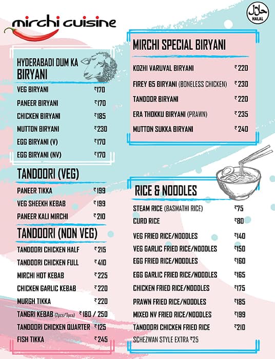 Menu at The Old Mirchi Biryani, Chennai, 2/72