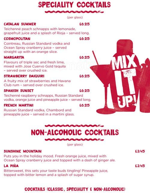 Menu at La Tasca Manchester restaurant, Manchester, The Orient