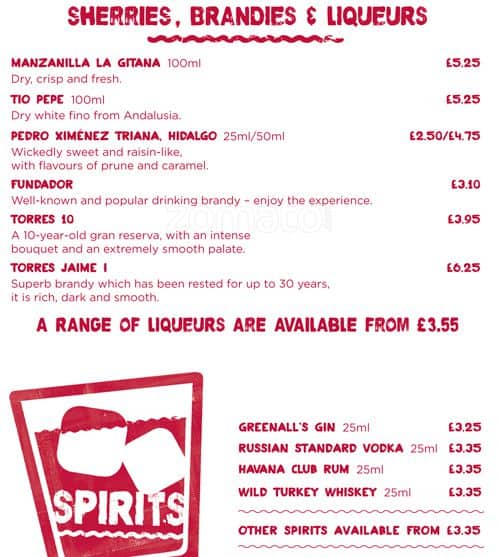 Menu at La Tasca Manchester restaurant, Manchester, The Orient