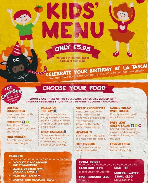 Menu at La Tasca Manchester restaurant, Manchester, The Orient