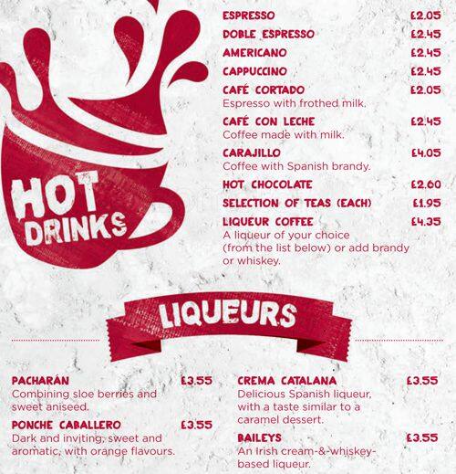 Menu at La Tasca Manchester restaurant, Manchester, The Orient
