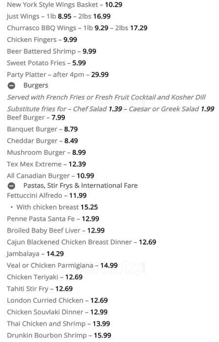 Menu at Tapps Restaurant & Bar, Toronto, Finch Ave E
