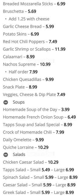 Menu at Tapps Restaurant & Bar, Toronto, Finch Ave E