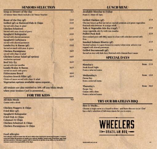 The Wheelers Hill Hotel Bistro Menu - Urbanspoon/Zomato