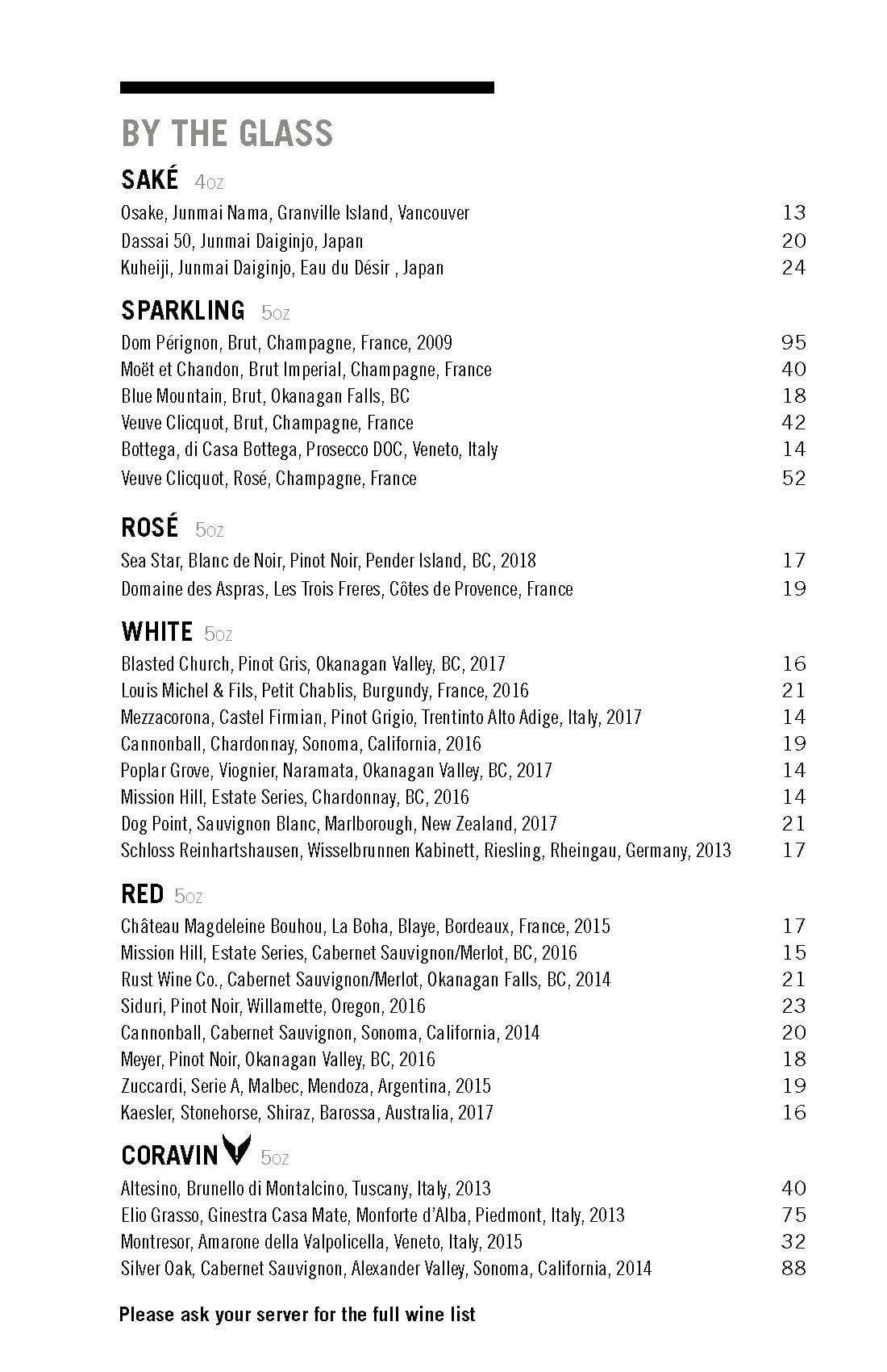 Menu at Lobby Lounge restaurant, Vancouver