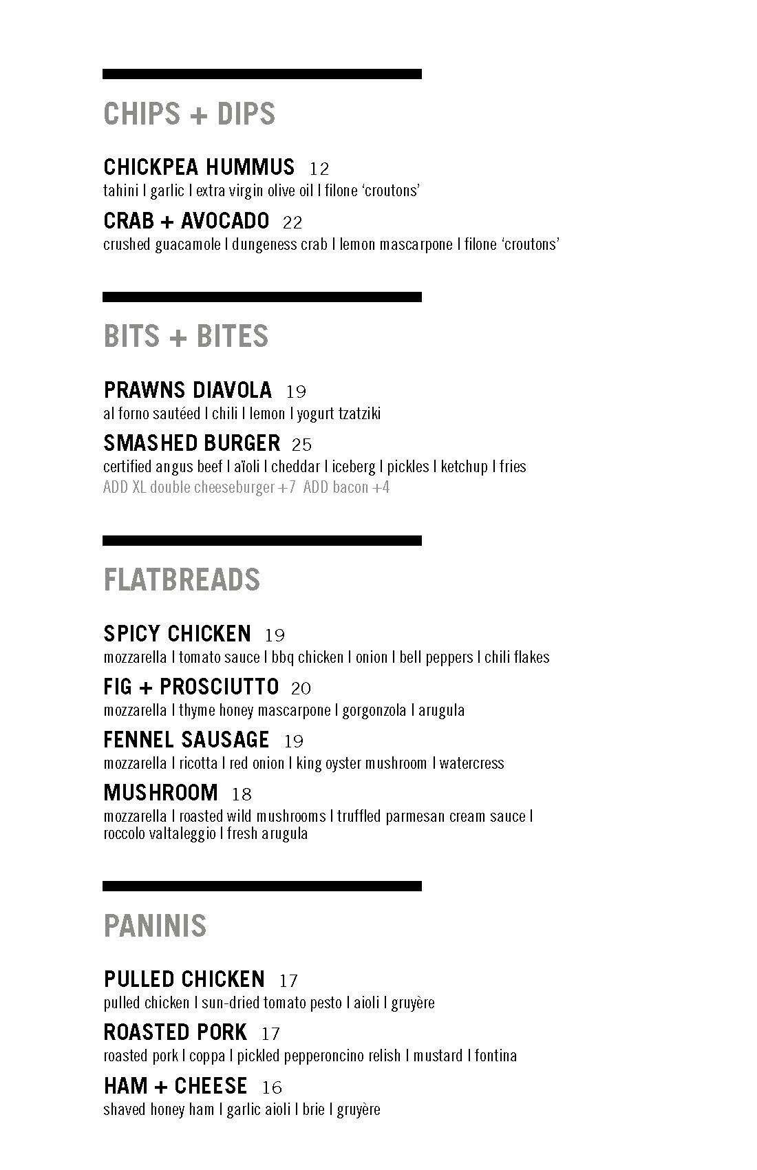 Menu at Lobby Lounge restaurant, Vancouver