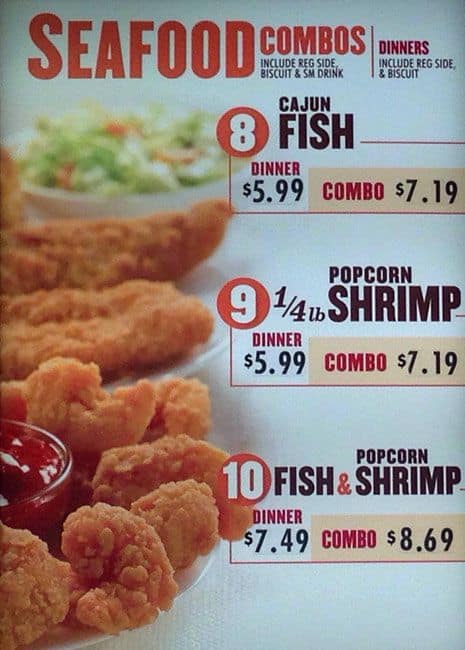 Menu at Popeyes fast food, Austin