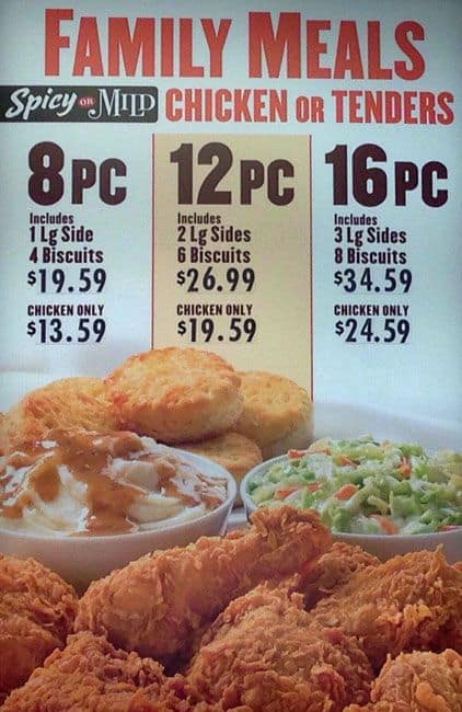 Menu at Popeyes fast food, Austin