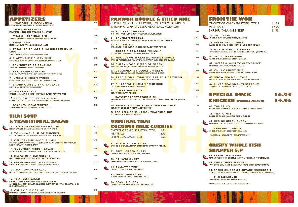 Menu at Hi-So Thai restaurant, Weehawken