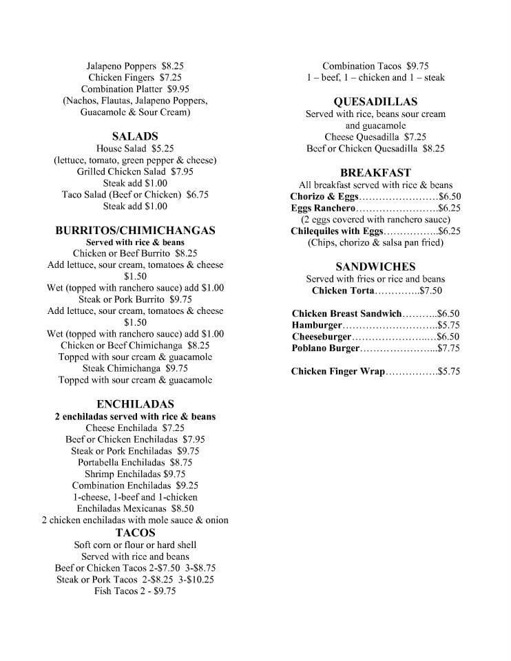 Menu at Casa Santiago restaurant, Yorkville