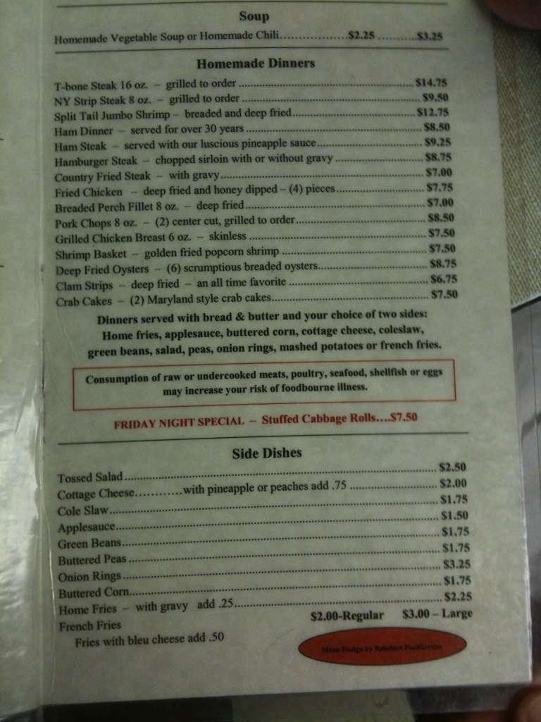 Menu at Ruby & Ketchy's Restaurant, Cheat Lake