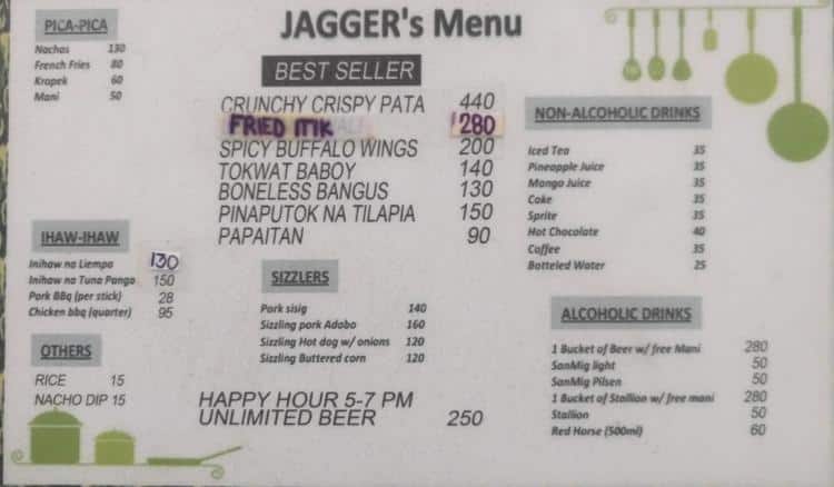 Menu at Pancho & Jagger's Grill pub & bar, Quezon City