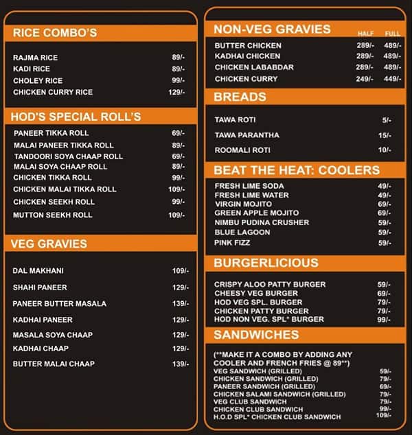 Menu at H.O.D - House Of Delicacies, Faridabad