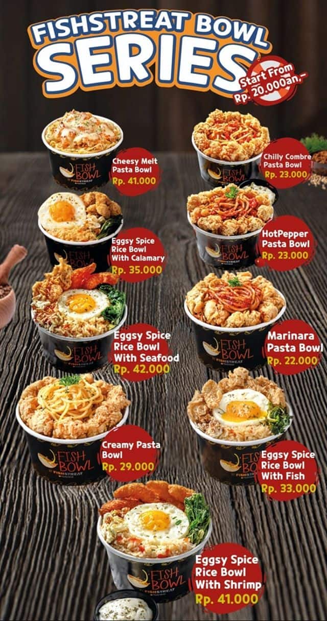 Menu at Fish Streat restaurant, Bandung