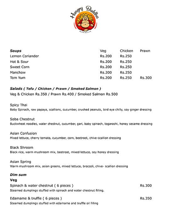 Menu of Hungry Buddha - Asian Cuisine, Santacruz West, Mumbai