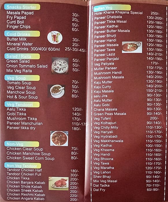 Menu of Sai Khana Khajana, Sus, Pune